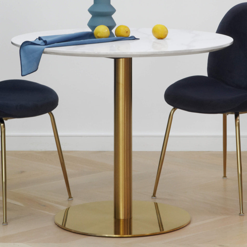 Brookfield | Metal White Marble Effect Round Dining Tables