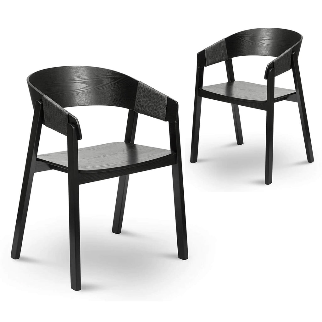 Calderwood | Natural Black Rope Wooden Dining Chair With Arms