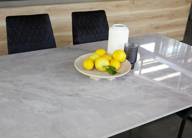 Lunetta | Metal Polished Ceramic Grey Rectangular Dining Table