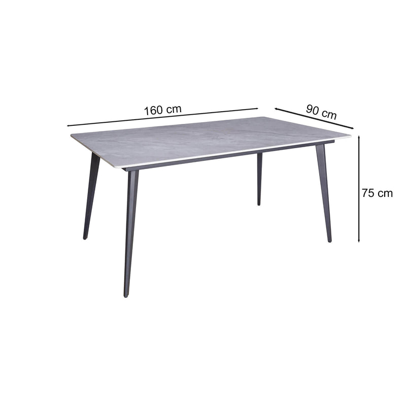 Lunetta | Metal Polished Ceramic Grey Rectangular Dining Table