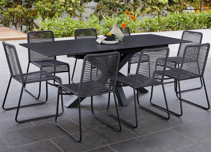 Sahara | Woven Robe Charcoal Metal Outdoor Dining Chairs | Set Of 4